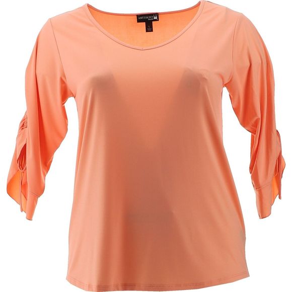 Antthony | Tops | Antthony Gathered Slv Vneck Top Coral Peach 756345 ...